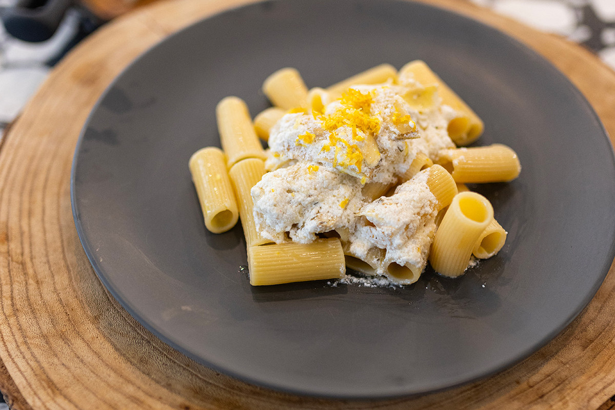 A simple recipe for rigatoni with lemon ricotta and artichoke ...